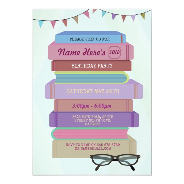 Book Birthday Library Invite Reading Pink Books | Zazzle.com