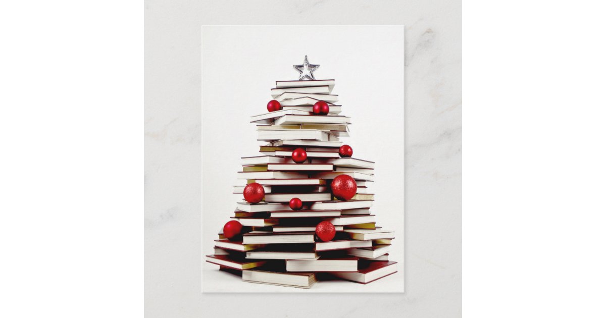 Book Christmas Tree Holiday Postcard | Zazzle