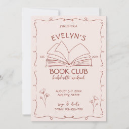 Book Club Bookish Hand Drawn Bachelorette Weekend Invitation | Zazzle