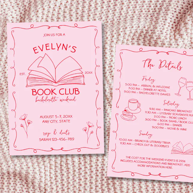 Book Club Hand Drawn Bachelorette Weekend Invitation | Zazzle