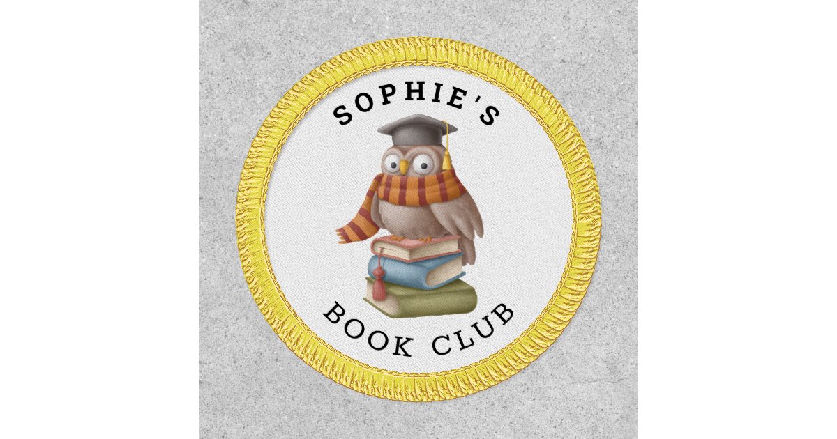 Book Club Name Cute Owl Cap Books Illustration Patch | Zazzle