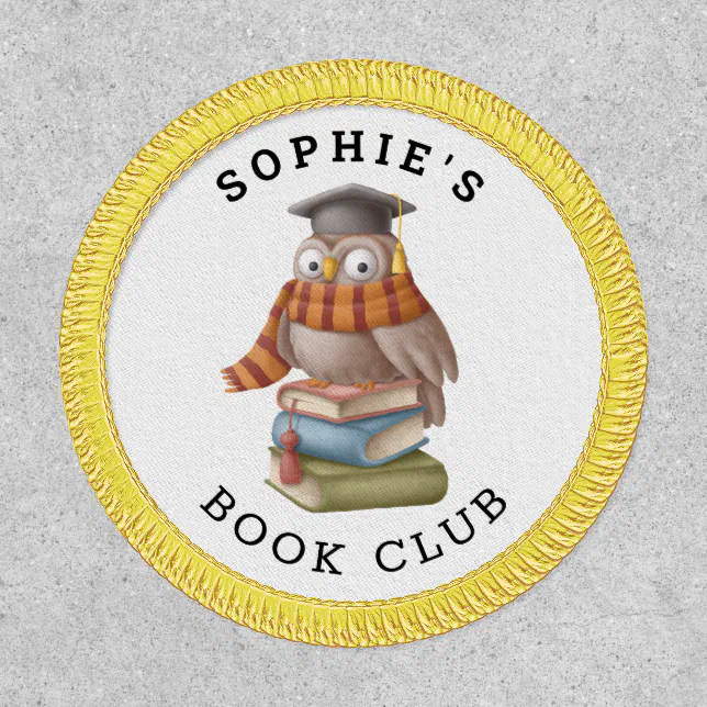 Book Club Name Cute Owl Cap Books Illustration Patch | Zazzle
