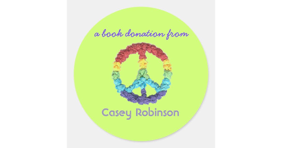 Book donation bookplate sticker - peace | Zazzle