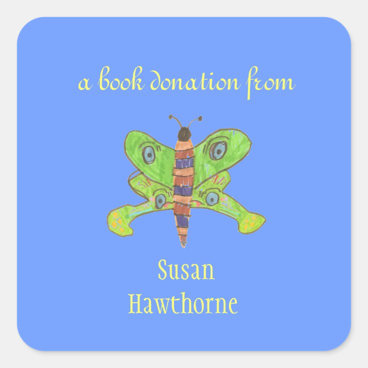 Book donation sticker - butterfly - square | Zazzle