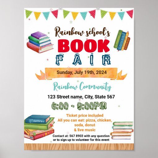 Book Fair school event template Poster | Zazzle