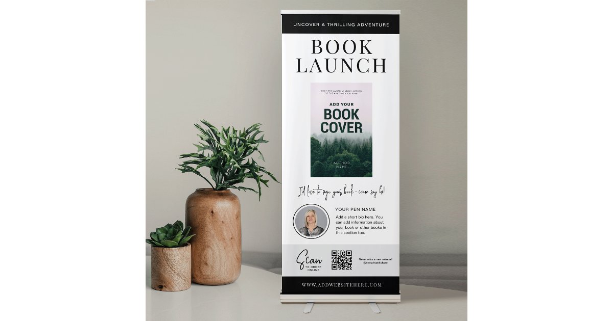 Book Launch Marketing Book Cover Author Photo Retractable Banner | Zazzle