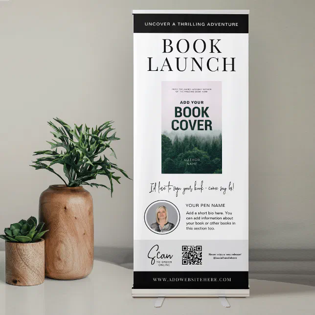 Book Launch Marketing Book Cover Author Photo Retractable Banner | Zazzle