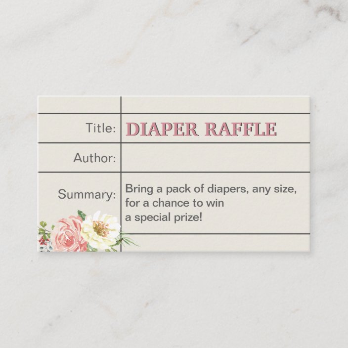 Book Library Baby Girl Shower Diaper Raffle Ticket Enclosure Card | Zazzle