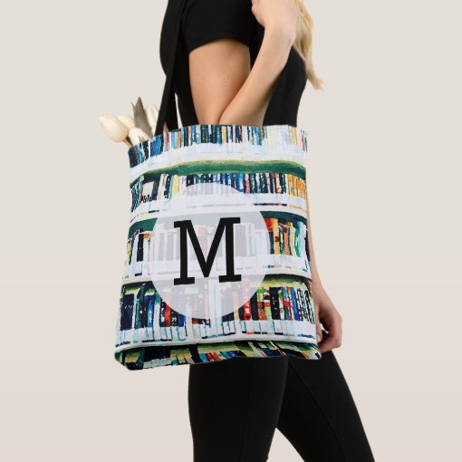 Book Lover Monogram Bag, library bookshelf Tote Bag | Zazzle