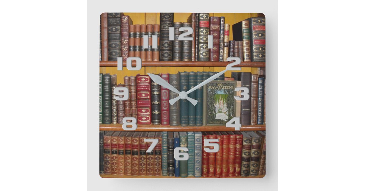 Book Lovers Library Hardcover Edition Books Square Wall Clock | Zazzle