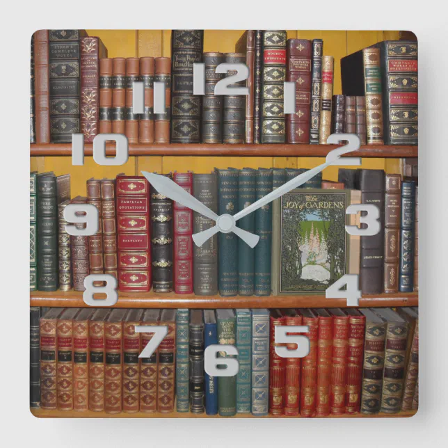Book Lovers Library Hardcover Edition Books Square Wall Clock | Zazzle