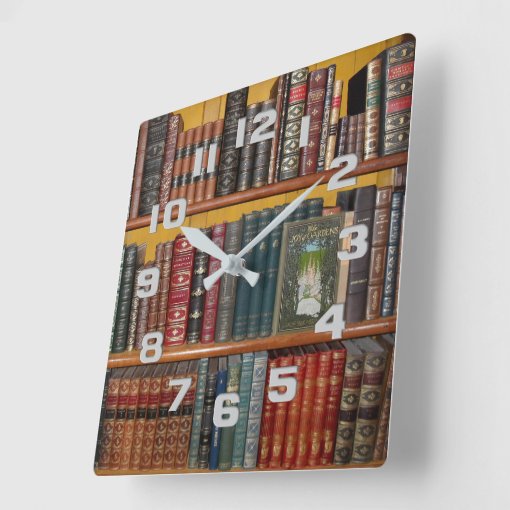 Book Lovers Library Hardcover Edition Books Square Wall Clock | Zazzle