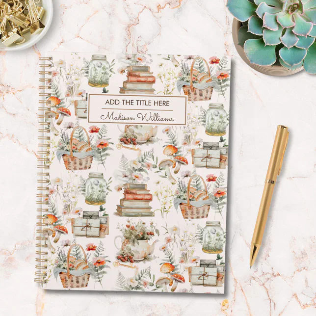 Book Mushroom Floral Whimsical Cottagecore Pattern Planner | Zazzle