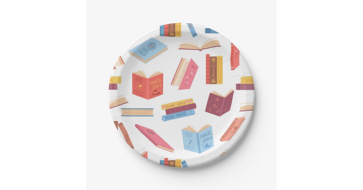 Book pattern paper plates | Zazzle