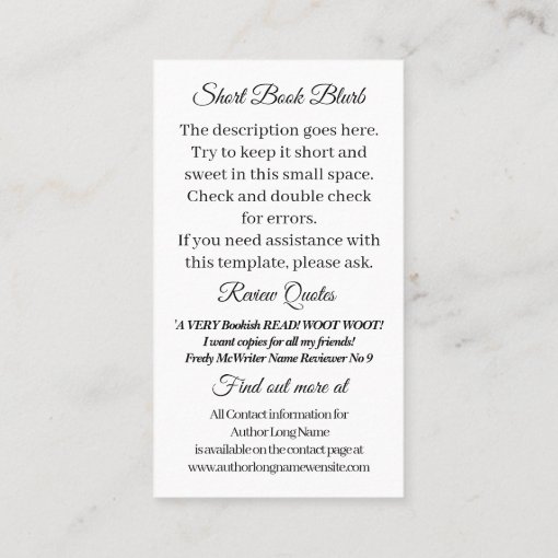 Book Promotion Author Business Writer Business Card | Zazzle