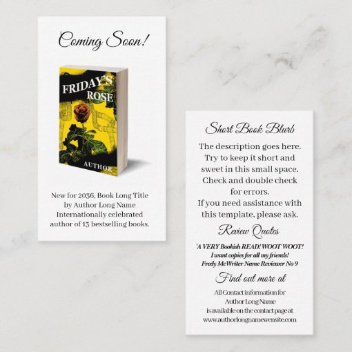 Book Promotion Author Business Writer Business Card | Zazzle