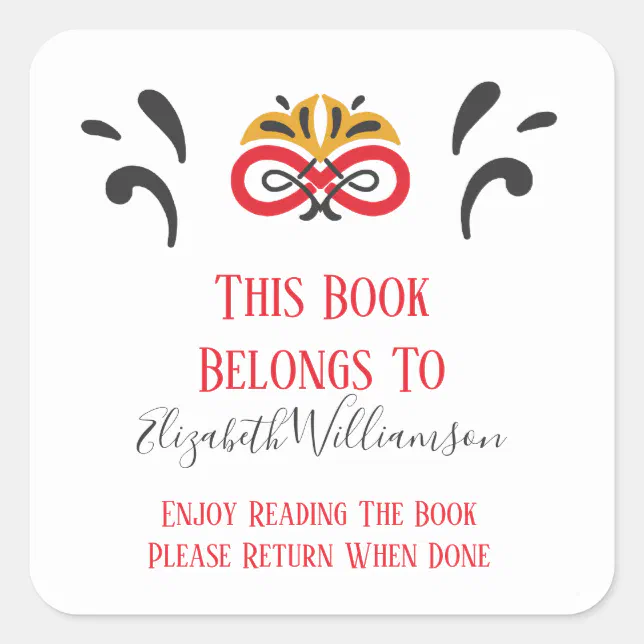 Book Return Elegant Modern Monogrammed Square Sticker | Zazzle