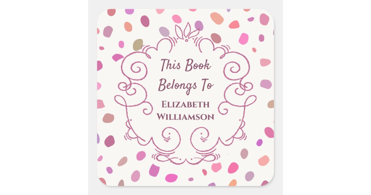 Book Return Pink Dots Monogrammed Square Sticker | Zazzle