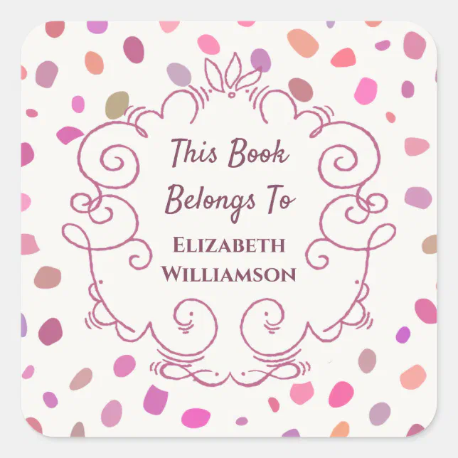 Book Return Pink Dots Monogrammed Square Sticker | Zazzle