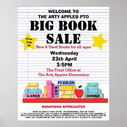 book sale PTA school fundraising poster | Zazzle