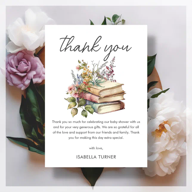 Book Theme Baby Shower Thank You Card | Zazzle