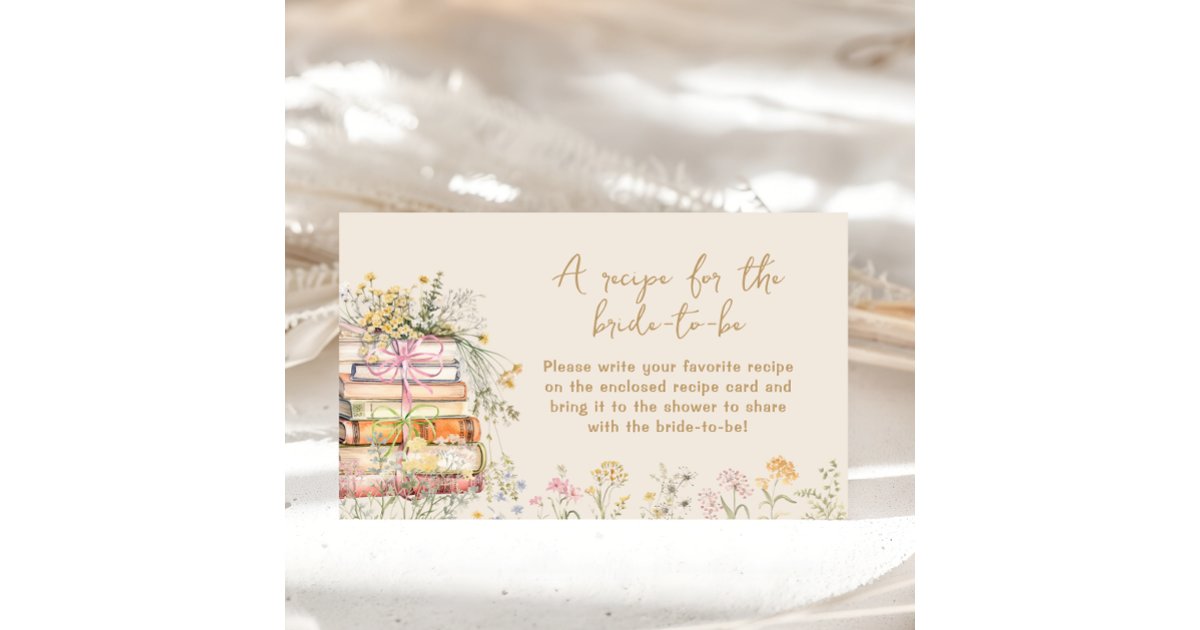 Book Theme Bridal Shower Recipe for the Bride Enclosure Card | Zazzle