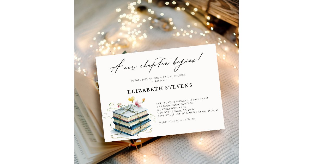 Book Theme Bridal Shower Wildflowers New Chapter Invitation | Zazzle