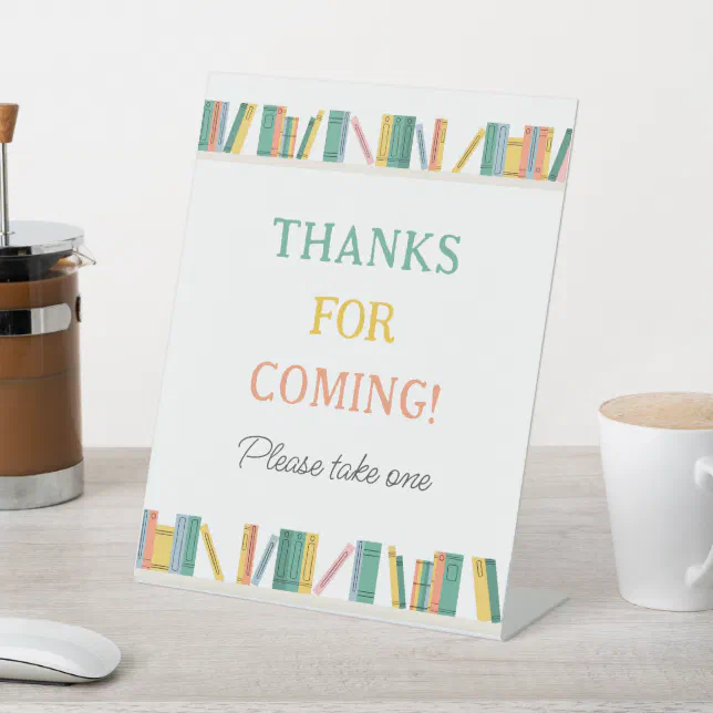 Book Theme Storybook Thank You For Coming Favor Pedestal Sign | Zazzle