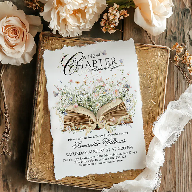 Book Wildflower A New Chapter Begin Baby Shower Invitation | Zazzle