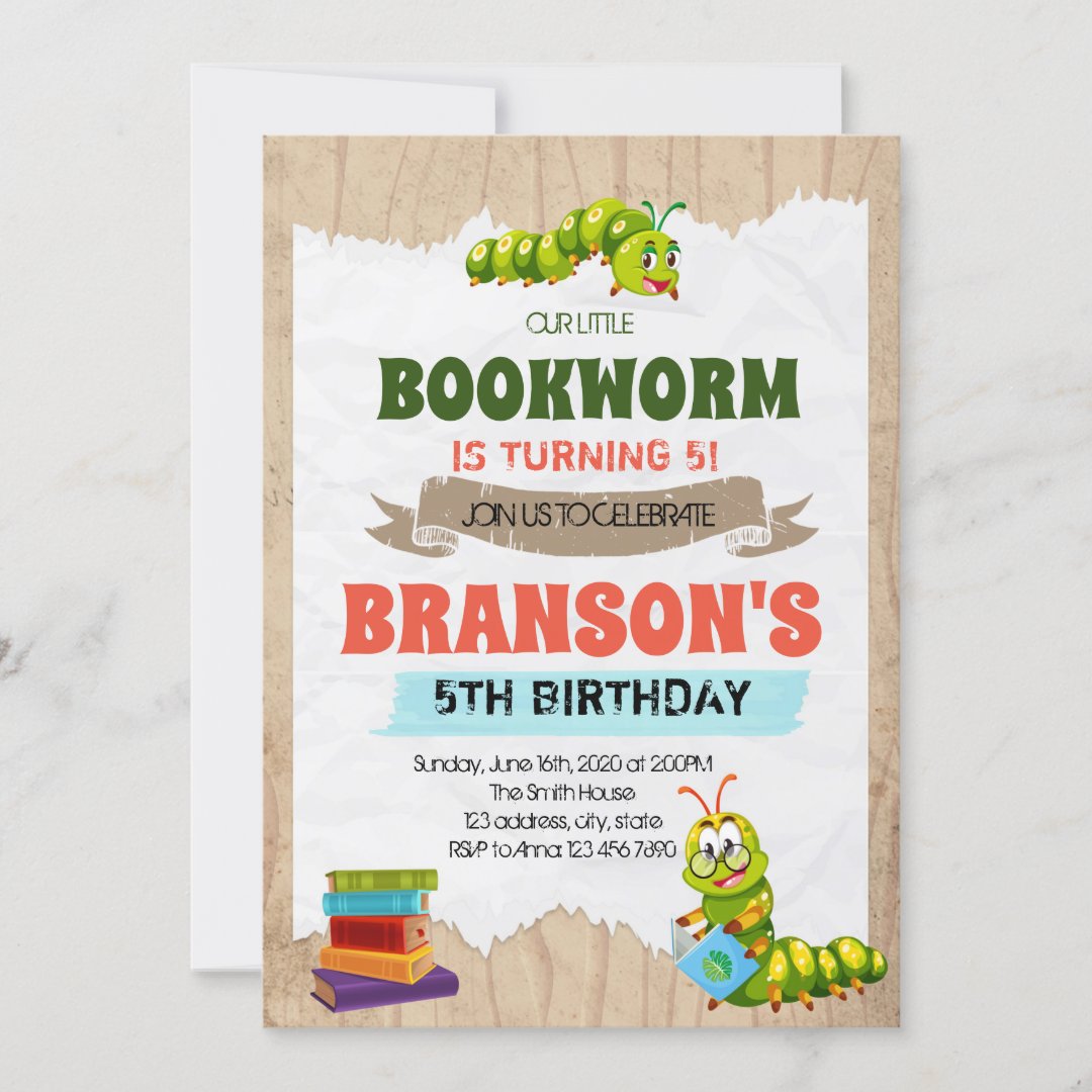 Book worm birthday party invitation | Zazzle