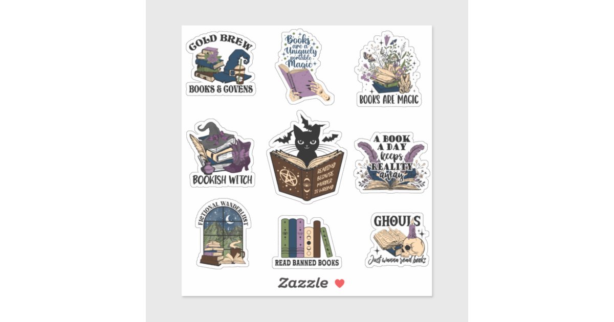 Bookish Witch Stickers pack | Zazzle