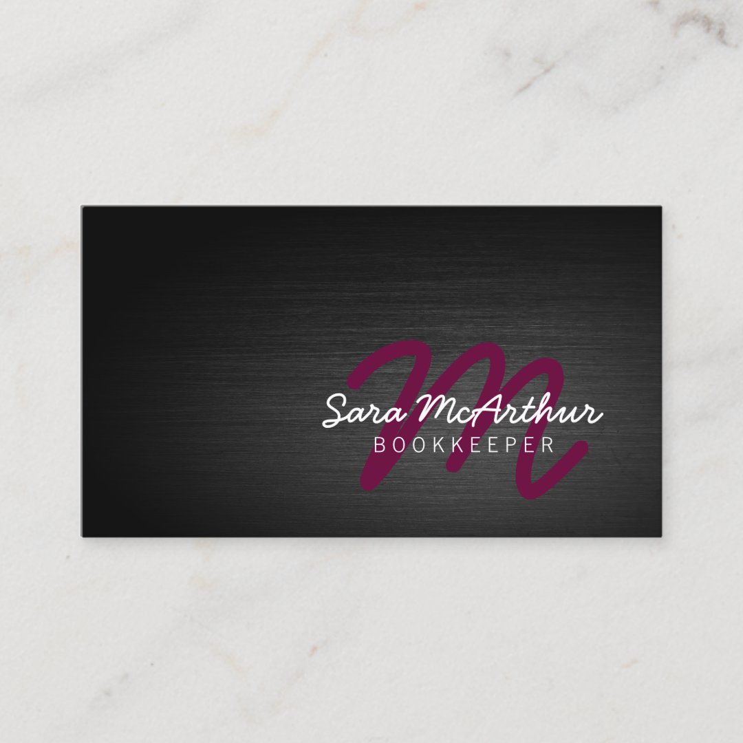 Bookkeeper Finance Services Dark Cursive Monogram Business Card | Zazzle
