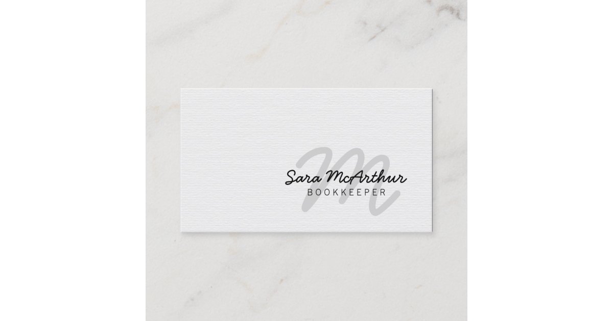 Bookkeeper Finance White Paper Cursive Monogram Business Card | Zazzle