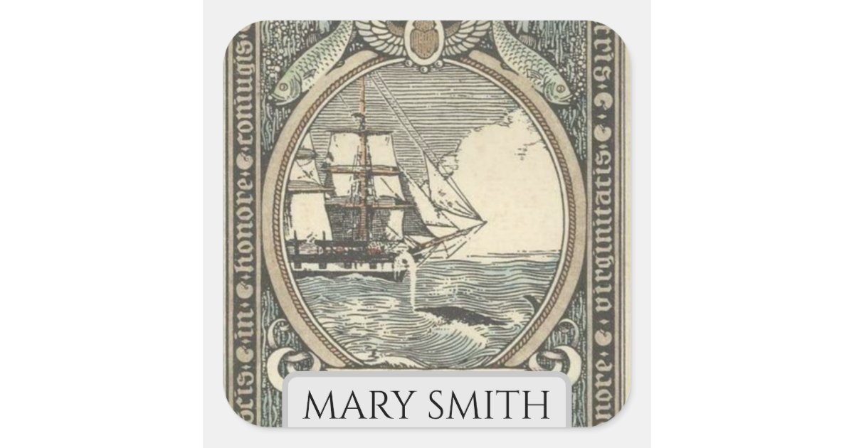 Bookplate, Personalized, Victorian Reproduction Sq Square Sticker | Zazzle