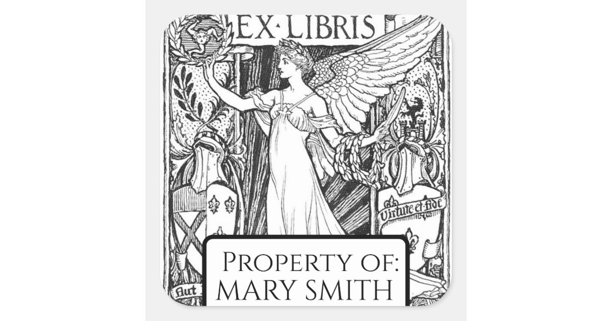 Bookplate, Personalized, Victorian Reproduction Sq Square Sticker | Zazzle