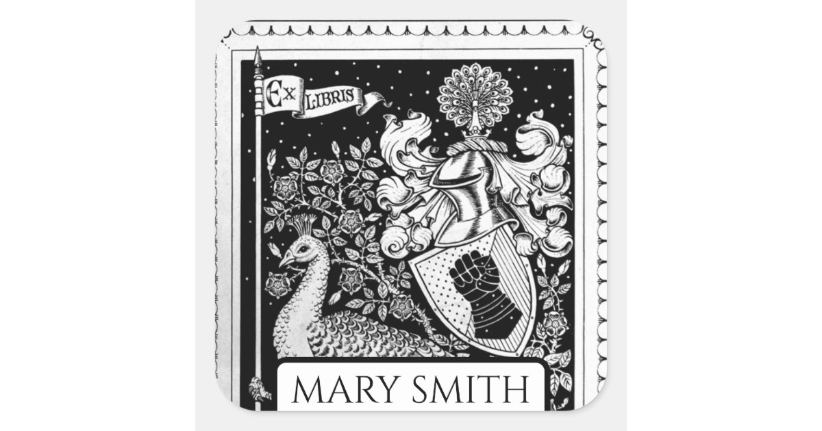 Bookplate, Personalized, Victorian Reproduction Sq Square Sticker | Zazzle