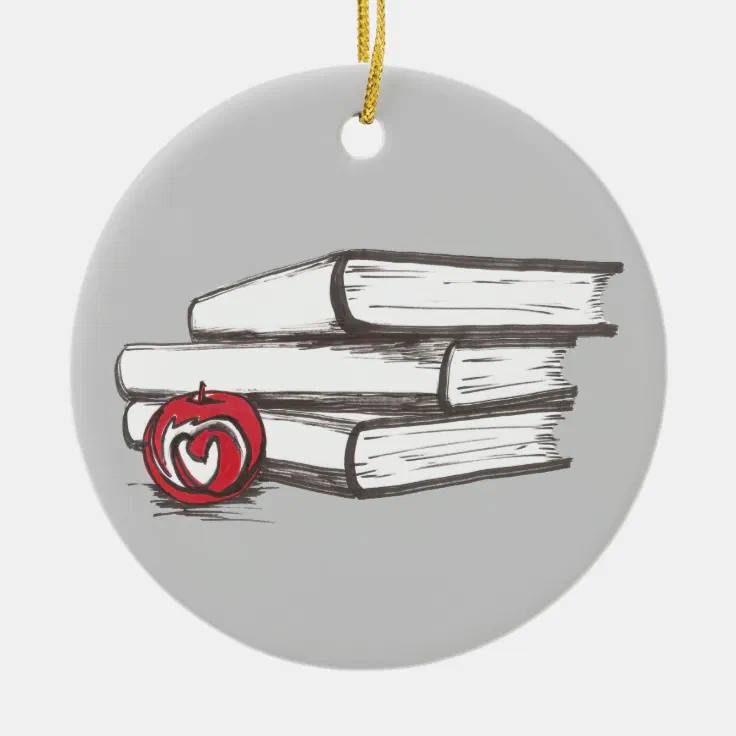 Books + An Apple | Customizable Bookworm Ornament | Zazzle