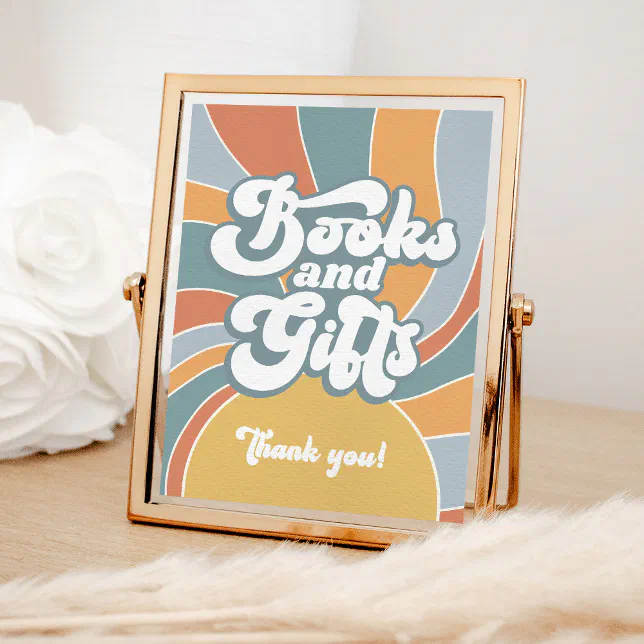 Books and Gifts Groovy Retro Sunshine Baby Shower Poster | Zazzle