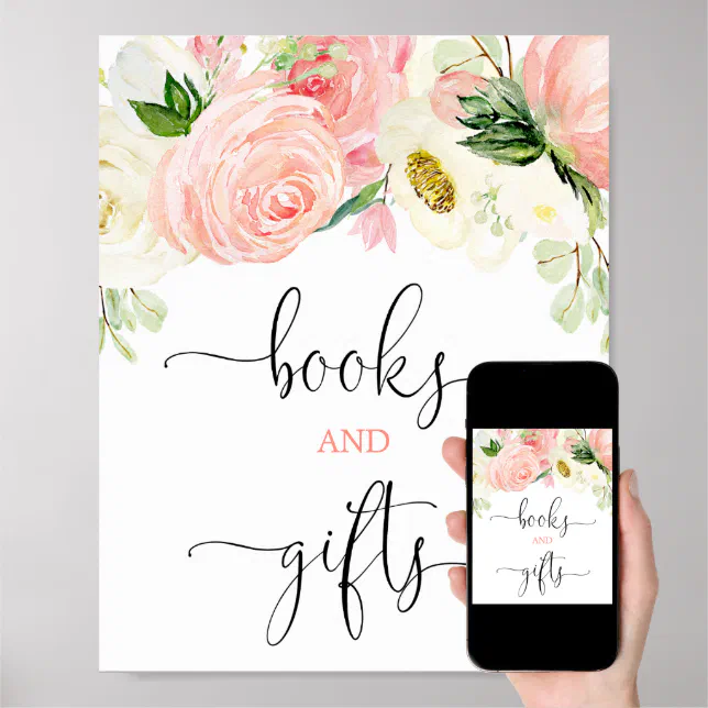 Books and gifts sign pink gold elegant floral | Zazzle