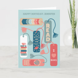 Books and Reading Bookmarks Illustrated Birthday Card | Zazzle
