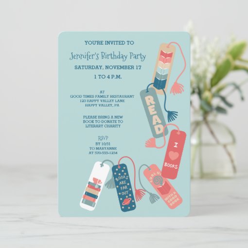Books and Reading Themed Birthday Party Invitation | Zazzle