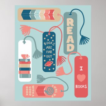 Books and Reading Themed Bookmarks Illustrated Poster | Zazzle