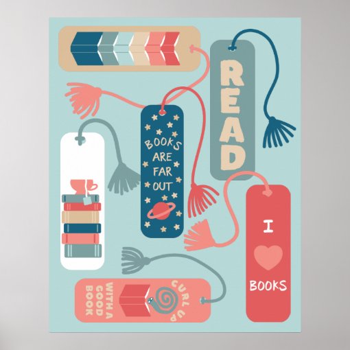Books and Reading Themed Bookmarks Illustrated Poster | Zazzle