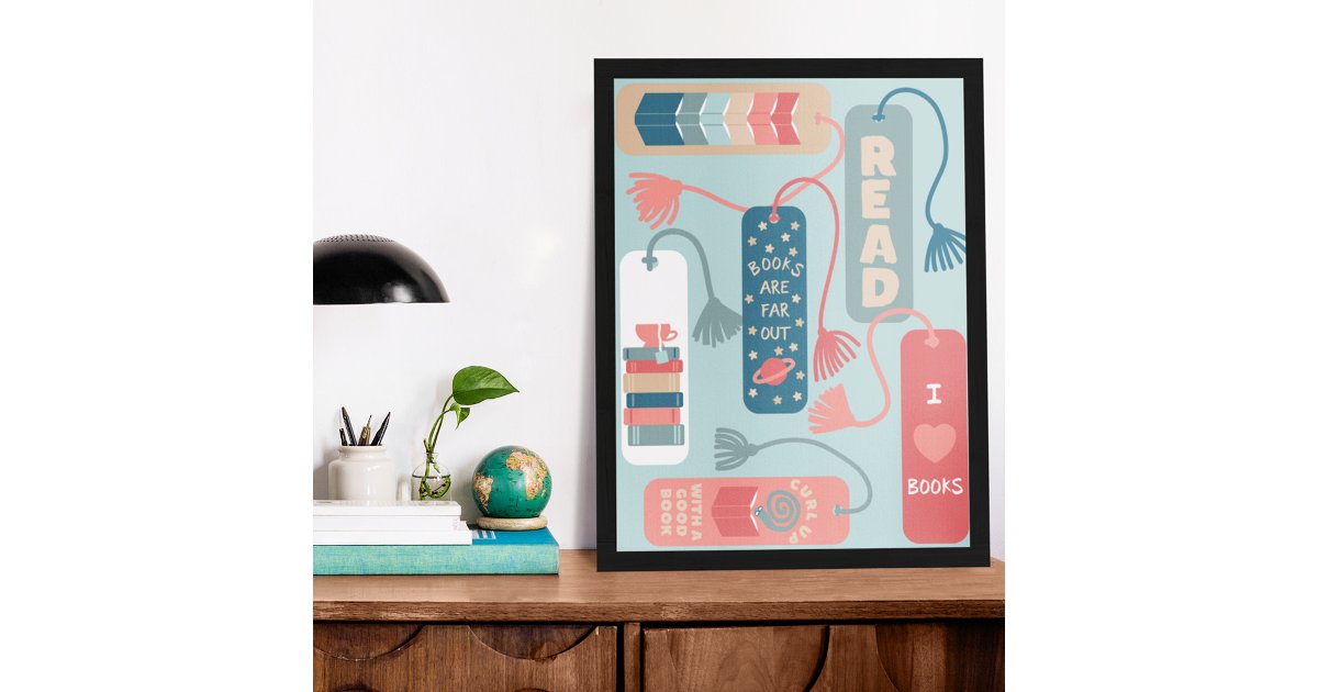 Books and Reading Themed Bookmarks Illustrated Poster | Zazzle