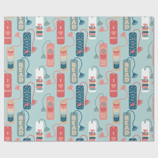 Books and Reading Themed Bookmarks Patterned Wrapping Paper | Zazzle