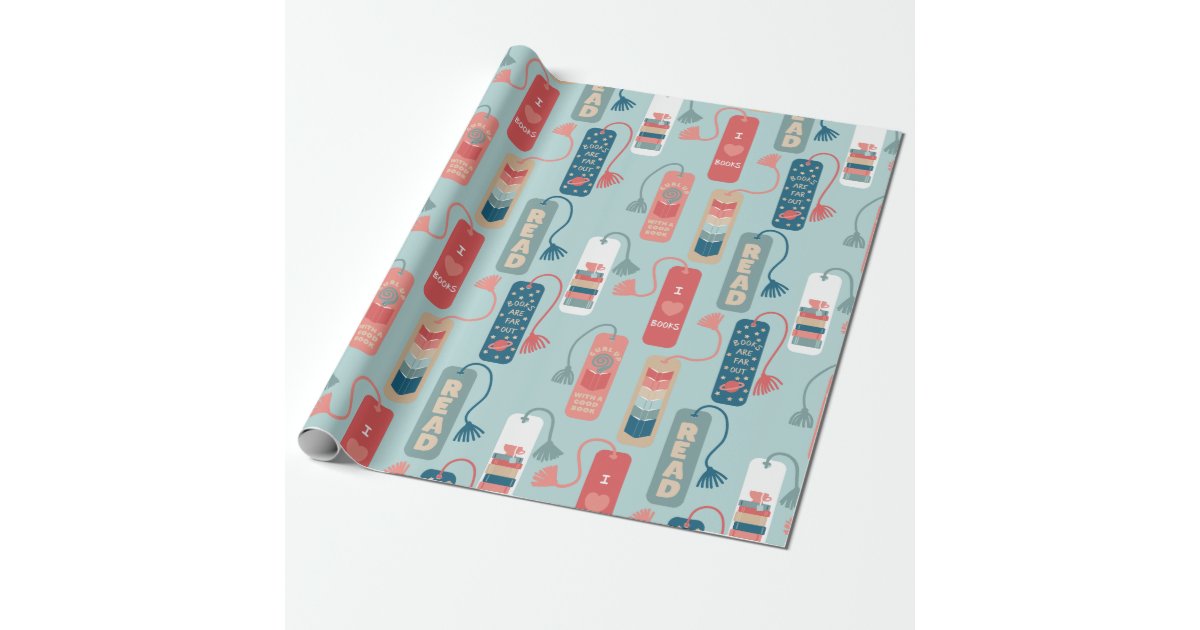 Books and Reading Themed Bookmarks Patterned Wrapping Paper | Zazzle