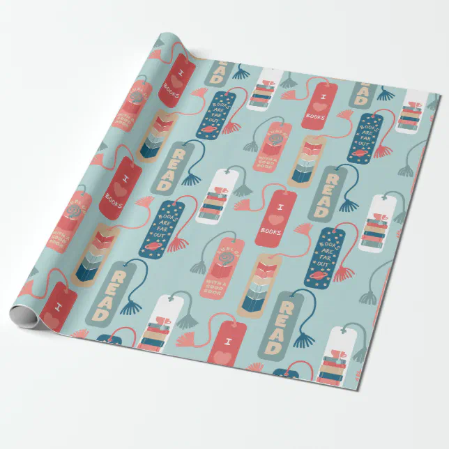 Books and Reading Themed Bookmarks Patterned Wrapping Paper | Zazzle