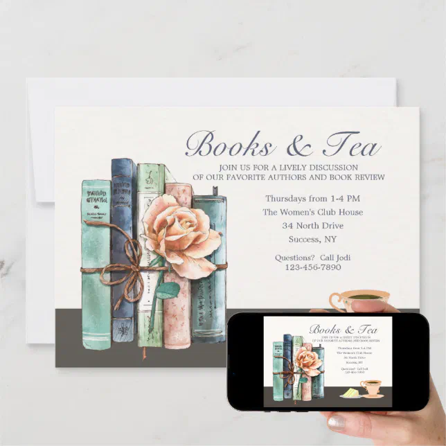 Books and Tea Book Club Invitation | Zazzle