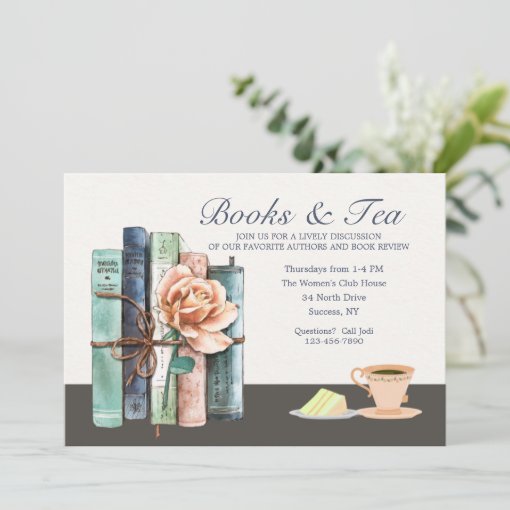 Books and Tea Book Club Invitation | Zazzle