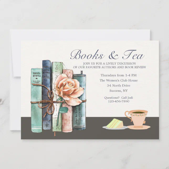 Books and Tea Book Club Invitation | Zazzle